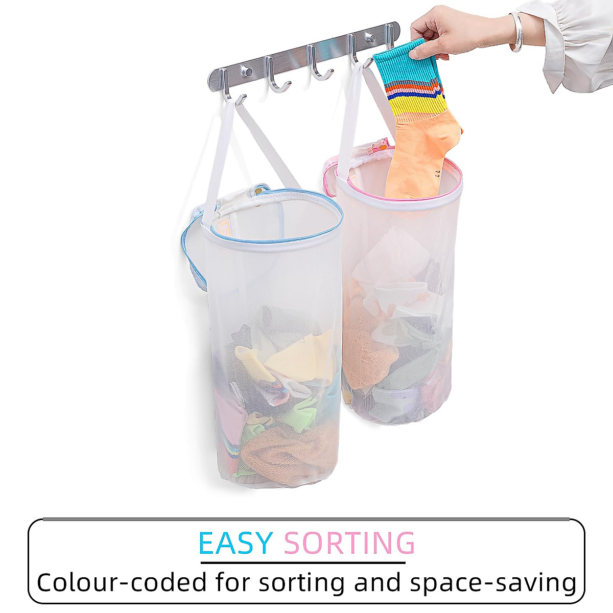 MIFNRO Large Capacity Sock Laundry Bag With Wire Construction Opening Use YKK Zipper Tote Bag Bathroom Hanging Suitable For Underwear, Socks Fine Mesh Laundry Bag 1 Blue