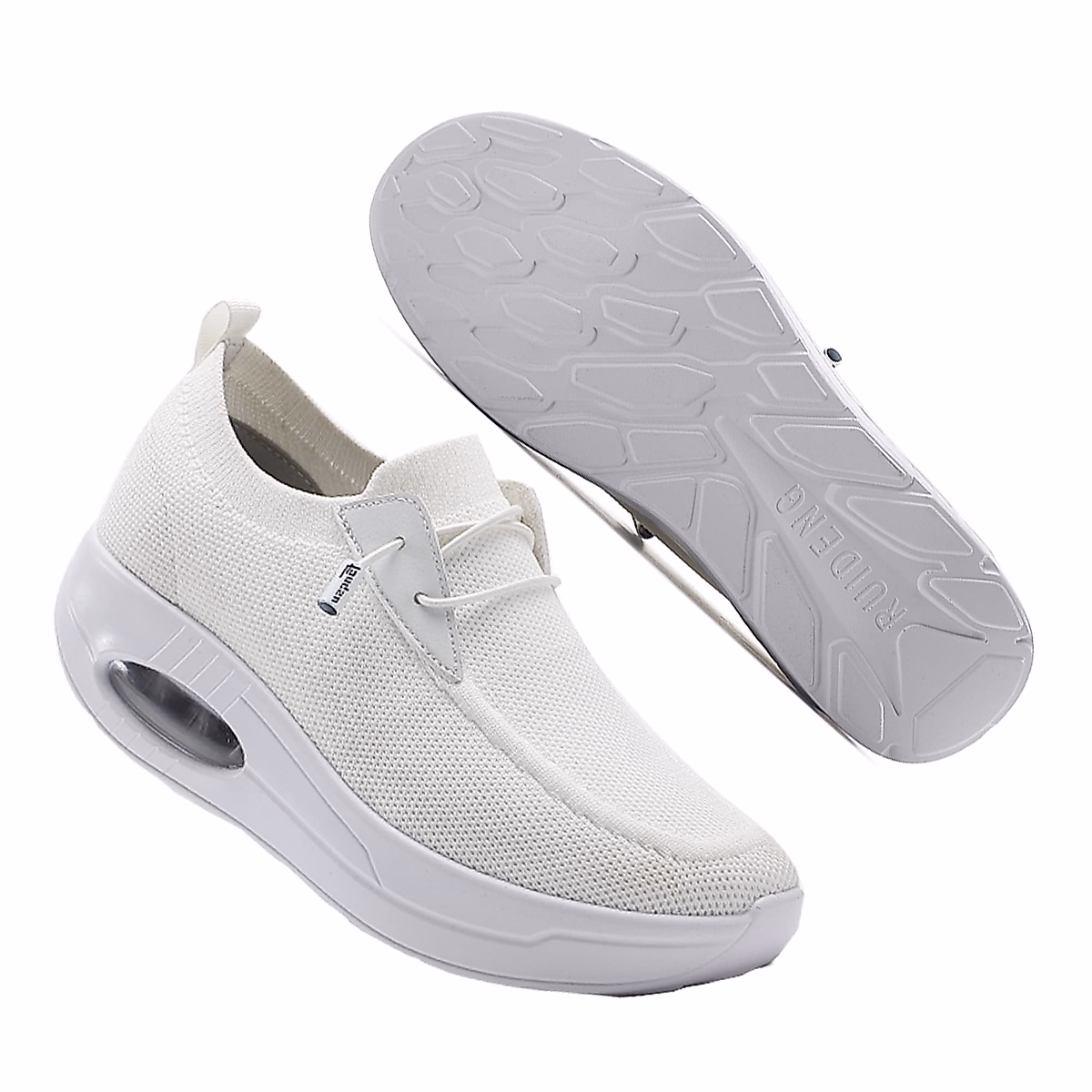 AUUGK White Women's Slip-on Walking Shoes Mesh Breathe Air Cushion Arch Support Sock Sneakers for Women Ladys Girls Fashion Platform Lightweight Loafers Non-Slip Nursing Work Running Shoes Size10