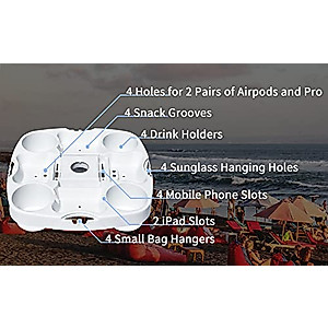MYard Umbrella Table Tray 15 Inches Pro for Beach, Swimming Pool with 4 Drink Holders, 4 Snck Grooves, 4 Sunglasses Holes, 4 Phone Slots, 4 Airpods Holes, 2 iPad Slots, 4 Small Bag Hangers (White)