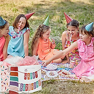 Beautiful Birthday Gift Bags Set of 2 - Large 16" Bags with Handles incl. Matching Tissue Paper, Cards & Stickers - Reusable and Perfect For Presents of Any Girls/Boys Kids Party & Special Occasion