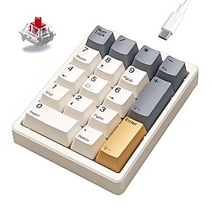Kisnt Number Pad, Mechanical Numpad Wired USB Standard 17 Keys Numeric Keypad with PBT Keycaps White Backlit Keypad for Laptop PC TKL Keyboards (Red Switch)