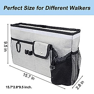 TYTCA Large Walker Bag Walker Basket Hand Free Storage Bag Folding Walker Attachment Handicap Basket Pouch for Large Capacity Organizer for Seniors Elderly (Grey)