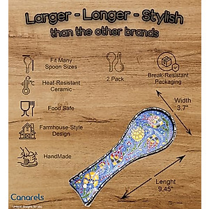 Canarels Ceramic Spoon Rest for Kitchen Counter, Set of 2 – Handcrafted Kitchen Utensil Holder – Modern Farmhouse Kitchen Decor and Accessories, Spoon Holder for Stove Top (2 Pcs- Blue&Orange)