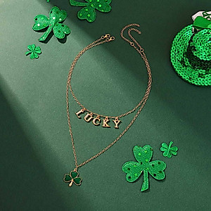 Sixexey St.Patrick's Day Necklace Shamrock Clover Necklaces Gold Neck Chain LUCKY Letter Saint Patrick's Day Parade Necklace Jewelry for Women