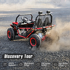 ELEMARA 2 Seater Ride on Car,12V Battery Powered Off-Road UTV Toy,4WD Electric Car with Remote Control,LED Lights,Bluetooth, 3 Speeds,2 Spring Suspension for 3-8 Boys & Girls,Red,48.2"x31"x31.5"