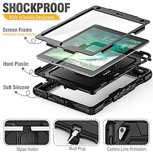 HXCASEAC Case for iPad Pro 9.7, Air 2, 9.7 inch 6th/5th Gen 2018/2017/2016/2014 with Screen Protector/Pencil Holder/ 360 Rotating Hand Strap Stand, Full Body Protective Cover for iPad 9.7 - Black