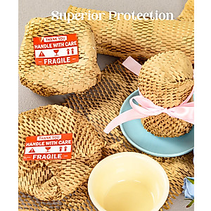 15”x400’Honeycomb Packing Paper,100% Recyclable Honeycomb Cushioning Wrap Roll for Safe Moving Shipping Packaging with 20 Fragile Stickers.