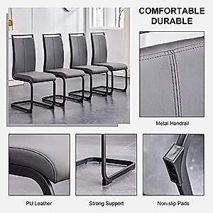 Pvillez 63" Marble Dining Table Set for 4, Modern 5 Piece Kitchen Table and Chairs, Black Faux Marble Dining Table with U-Shaped Pedestal Base & 4 C-Shaped PU Leather Upholstered Dining Chairs