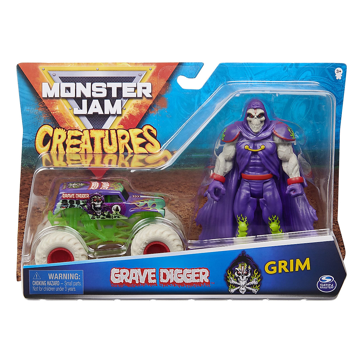 Monster Jam, Official Grave Digger 1:64 Scale Monster Truck and 5-Inch Grim Creatures Action Figure Set
