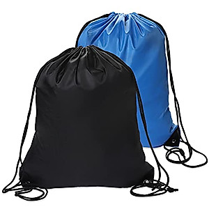 2PCS Drawstring Bags PE Bags Drawstring Gym Bag Black Draw String Bags Drawstring Backpack for Sports, Gym, Travel, Swimming, Beach