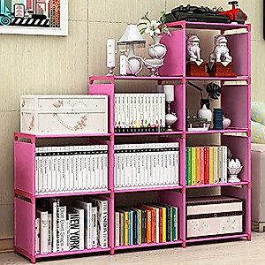Angotrade Book Shelf Book Shelves 30 inch Bookcase Folding Book Shelves Bookshelf (Pink - 9 Cube)
