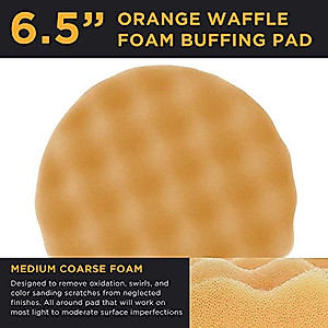 TCP Global 6.5" Orange Waffle Medium Cut Grip Foam Polish Buff Pad - DA Hook & Loop