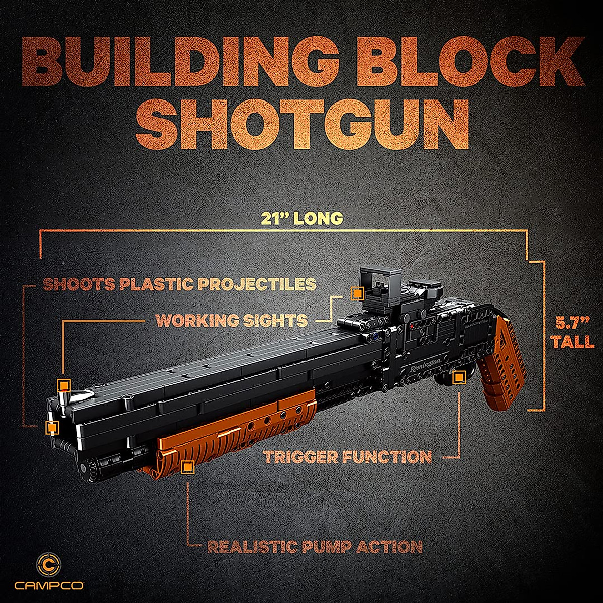 CampCo Remington Shotgun Toy Gun Building Blocks for Gun Lovers, Functioning Bolt Action handle, Trigger & Scope