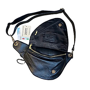 Crossbody Genuine Italian Leather Bag Shoulder Purse Italy Barucheni (Black)