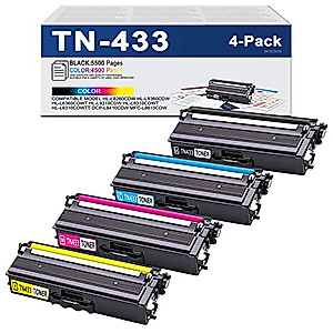 MITOCOLOR Compatible TN433 TN-433 Toner Cartridge High Yield Replacement for Brother TN-433BK TN-433C TN-433M TN-433Y MFC-L8900CDW HL-L8260CDW Printer (4Pack,1Black/1Cyan/1Magenta/1Yellow)