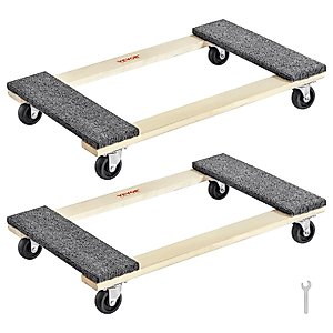 VEVOR Hardwood Furniture Moving Dolly, 30 in. x 18 in. 4 x 3 PP Swivel Casters, Heavy Duty Wooden Mover Dollies, Moving Cart with Wheels for Heavy Furniture, 1000 lbs. Capacity, Two Pack