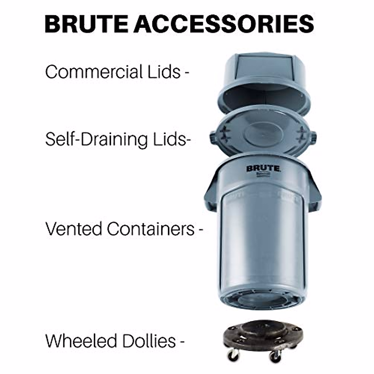 Rubbermaid Commercial Products BRUTE Heavy-Duty Trash/Garbage Can Lid, White, Compatible with 44-Gallon BRUTE Container, Pack of 4