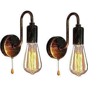 OJRG Retro Industrial Wall Lamp with Switch Indoor Adjustable Wall Lights Pull Cord Switch Vintage E27 Wall Sconces for Kitchen Island Study Reading Bedside Bedroom Wall Mounted Lamp