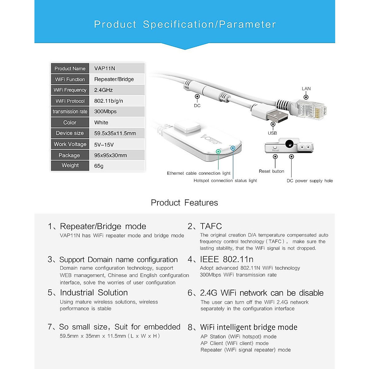 Vonets VAP11N-300 Wireless Mini WiFi Bridge/Repeater The Best Partner of IP Device/IP Printer/xbox/ps3/Dreambox Professional WiFi Bridge