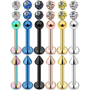 Dyknasz 16G Stainless Steel Monroe Lip Rings Labret Studs Medusa Body Jewelry Piercing for Women Men 3mm Ball 10mm Bar Length Silver-Tone Rose Gold Black Ball Spike