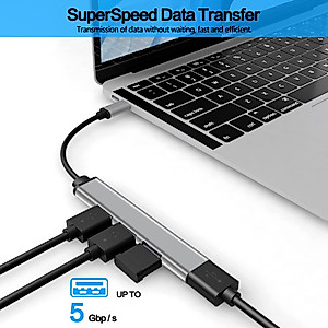 MIUOLV USB 3.0 Hub, Type C 4-Port Adapter and 4-in-1 Docking Station, UltraSlim SuperSpeed 5Gbps Aluminum for MacBook Pro 2021/ Air 2020/2019/2018 Ipad Pro Surface Pro Flash Drive Mobile HDD (Grey)