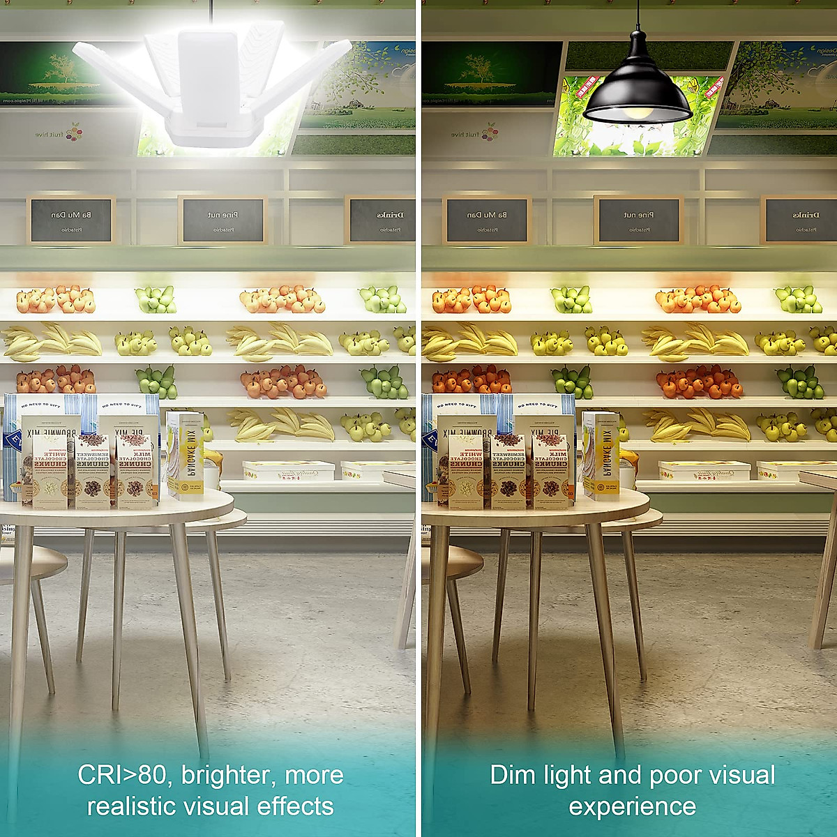 TUODAW LED Garage Lights 2 Pack, The New 100W Deformable LED Shop Lights with 5 Adjustable Panels, E26/E27 LED Ceiling Light, 10000LM 6500K Hight Bay Light for Basement Warehouse Workshop