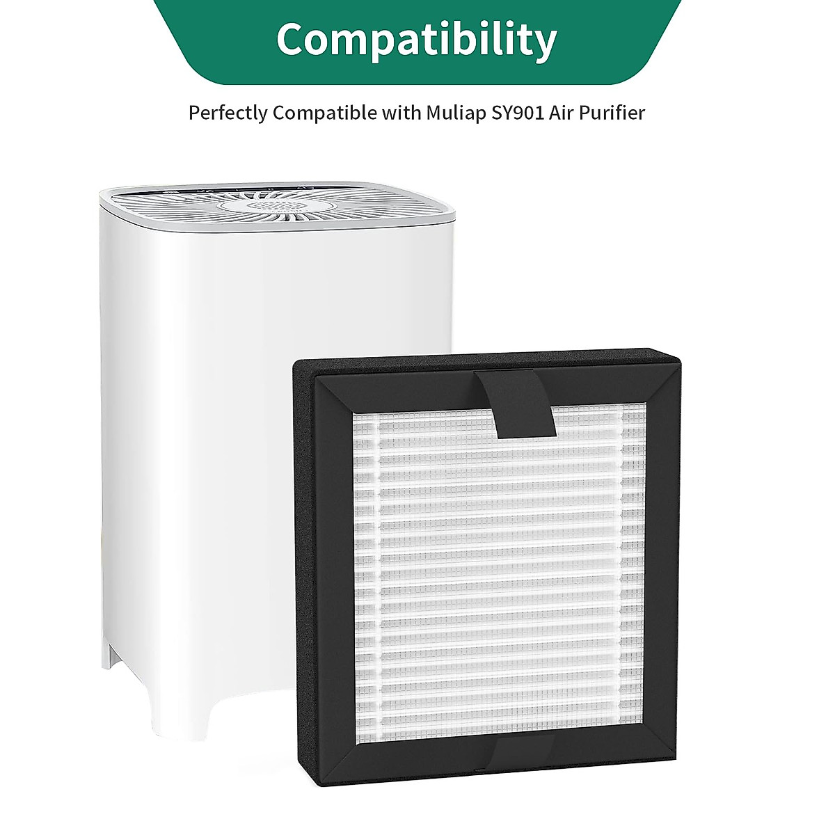 Breabetter 3-Pack SY901 True HEPA Replacement Filter Compatible with Muliap SY901 Purifier, 3-in-1 Filtration Filter