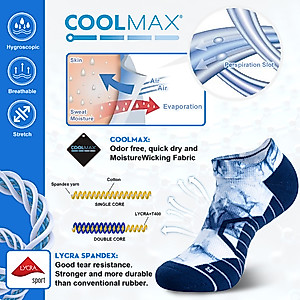 Hylaea Low Cut Socks for Running Sports Athletic Walking Golf Tie-dyed Pattern No Show Compression Blue Green Large