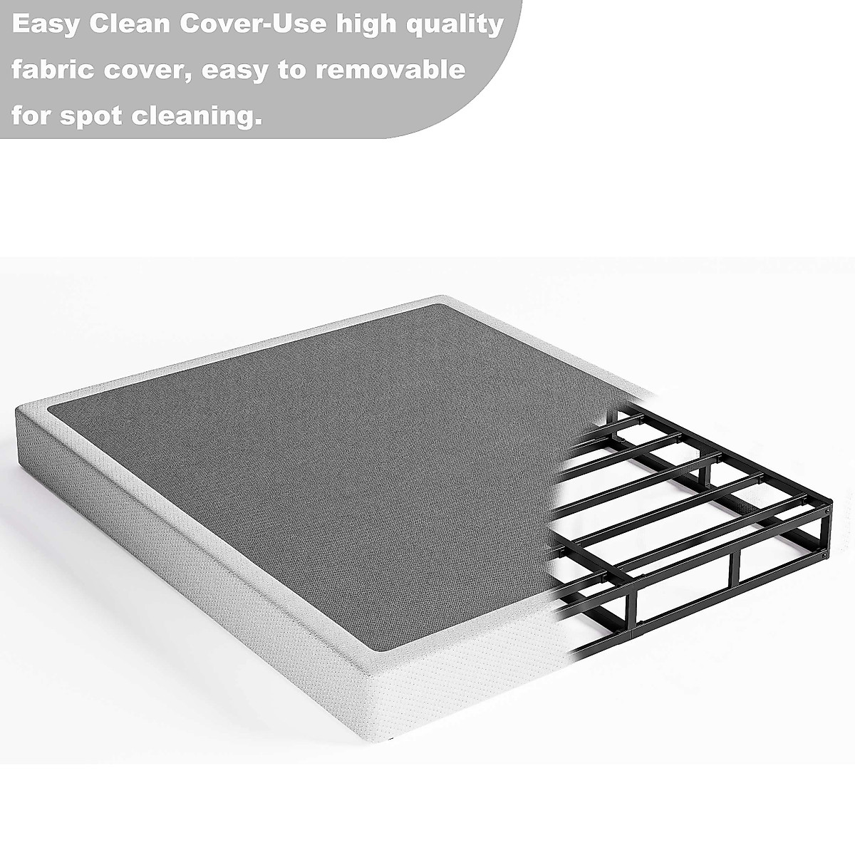 Daqutic Box Spring Cal King，9 Inch Metal Box-Spring Only, Mattress Foundation, Heavy Duty Structure with Fabric Cover, Noise Free, Non-Slip, Easy Assembly
