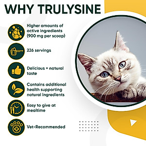 Trulysine Plus L-Lysine for Cats Immune Support Oral Powder 8oz/226g - Cats & Kittens of All Age, Sneezing, Runny Nose Squinting, Watery Eyes Chicken Liver Flavor (U.S.A)(226 Grams (900mg / Scoop))