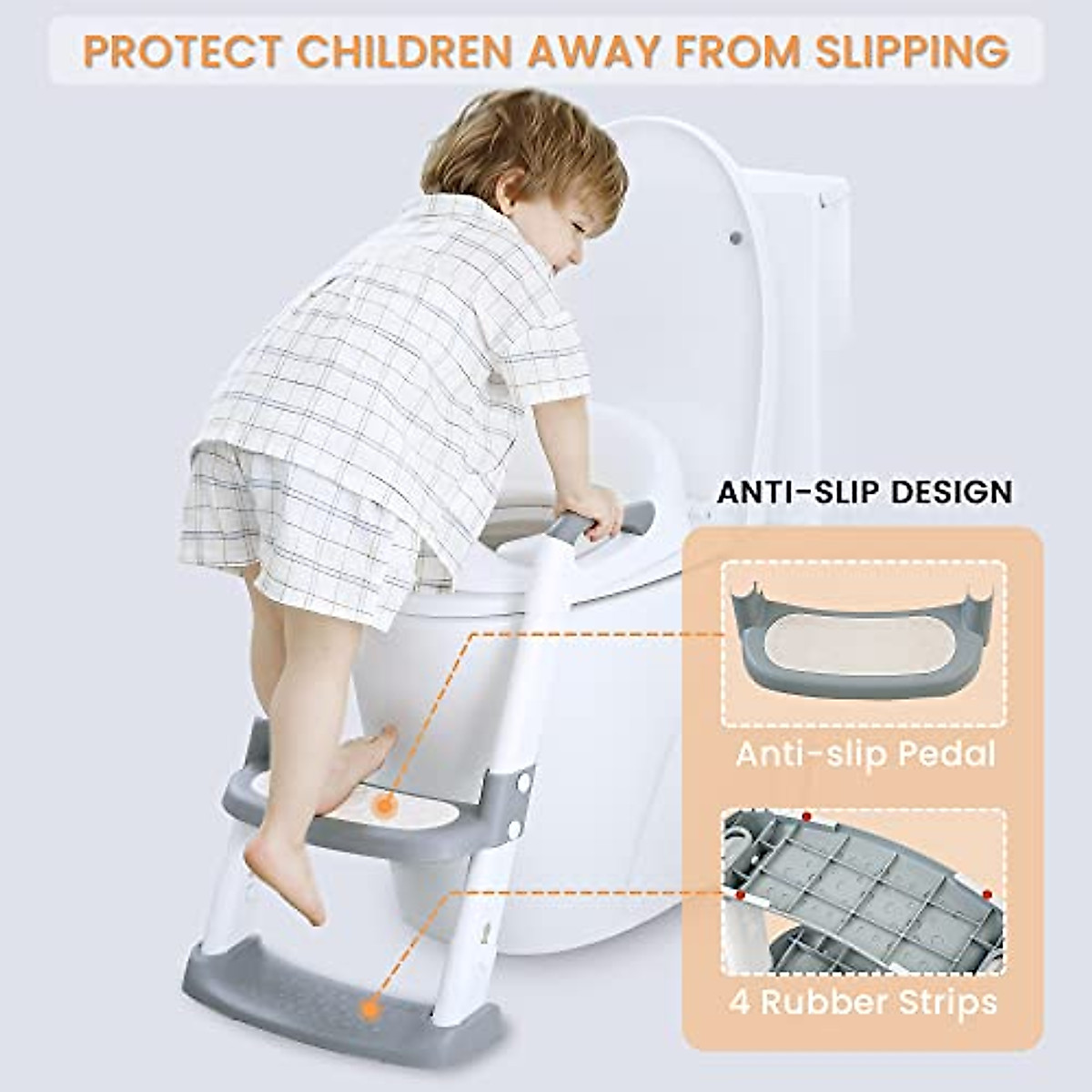 JASSONE® Potty Training Seat, Toddler Step Stool, 2 in 1 Potty Training Toilet for Kids, Baby Seat with Splash Guard and Anti-Slip Pad for Boys Girls Potty Training, Grey