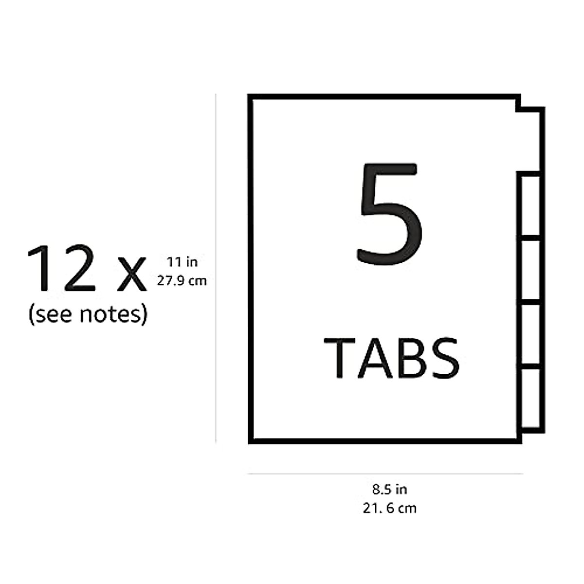 Amazon Basics 3 Ring Binder Dividers With 5 Tabs, Paper Binder Dividers, Insertable Multicolor Plastic Tabs, Pack of 12 Sets (60 Dividers Total)