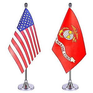 GentleGirl US Army Marine Corps Table Flag Stick Small Mini United States Military Polyester Flag Office Table Flag on Stand Base,for Army Party Events Celebration Decorations Supplies