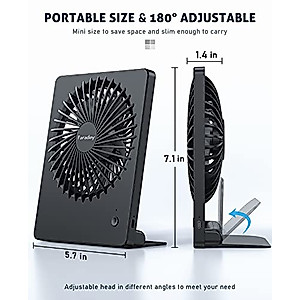 FARADAY Small Table Fans Rechargeable Portable 180°Tilt Folding Desk Fans Battery Operated Personal Fan Ultra Quiet For Home Bedroom Office Desktop, 3 Speeds (Black)
