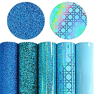 5 Pcs Ice Blue Glitter Faux Leather Sheets Combination Solid PU Leather Synthetic Crafts Fabric for Leather Bows Earrings Making 8x12 Inch