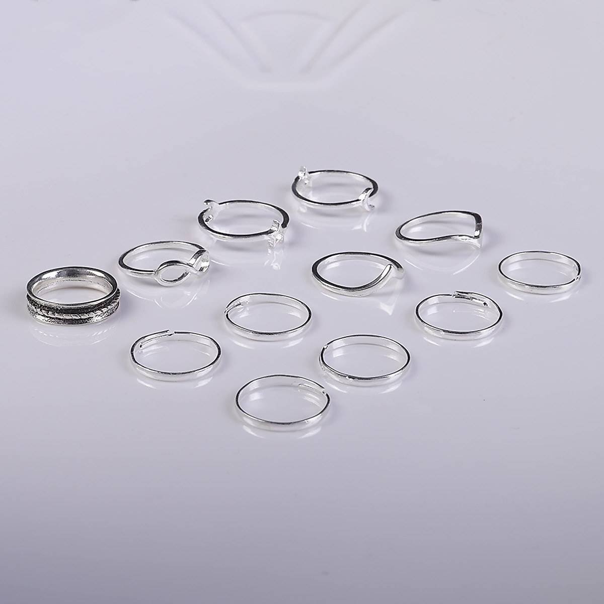 BERYUAN Women 12pcs Rings Silver Rings Women Ring Set Rings Size 5 6 7 8