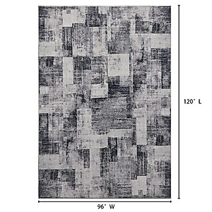 Area Rug Living Room Rugs 8x10 Washable: Indoor Soft Low Shaggy Fluffy Pile Carpet Abstract Decor Large for Bedroom Dining Room Under Kitchen Table Home Office - Gray/Ivory