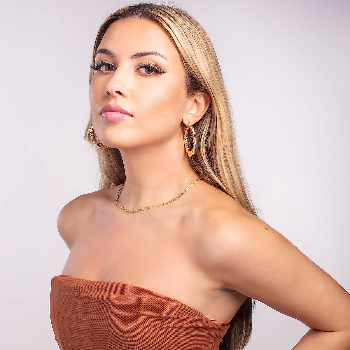 Barzel 18k Gold Plated Bamboo Hoop Earrings for Women, 40MM X 40MM - Made In Brazil