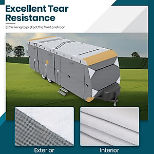 XGEAR RV Cover Travel Trailer Covers Fits 27'-30' Rv Trailer, Durable Premium Solar Shield Camper Cover with 4 Tire Covers, Repair Patches, 2 Extra Straps