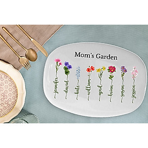 Custom Mom's Garden Personalized Gift for Mom Gift Mothers Day Birthday Present From kids Custom Birth Flower Platter Custom Platter Name Platter Serving Trays Serving Plates for Fish Dish Steak