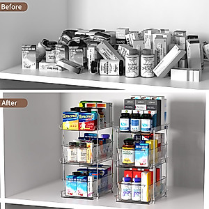 Stofiro 3 Tier Clear Bathroom Organizers and Storage, 2 Pack Pull Out Bathroom Organizer with Dividers, Multi-Purpose Cabinet Organizer for Bathroom Storage, Kitchen Pantry, Makeup, Medicines