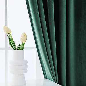 PLEASANT BOULEVARD | Velvet [2 Panels] Elegant Living Room Bedroom Window Drape Curtain, Grommet Eyelet Style (52 x 84in, Dark Green)