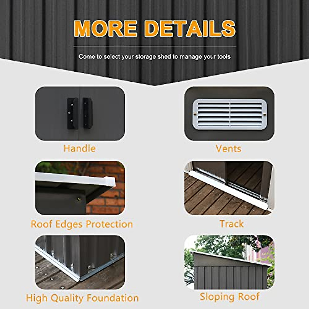 8 x 6 FT Outside Storage Shed, Metal Outdoor Storage Sheds with Sliding Doors, Large Garden Shed Outdoor Utility Tool Shed with Pent Roof for Backyard Patio Lawn, Gray