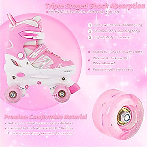 Kids Roller Skates for Girls Child Beginner Toddlers, 4 Sizes Adjustable Roller Skates with Light up Wheels for Children, patines para niñas patins à roulettes Enfants Filles - Extra Small Size