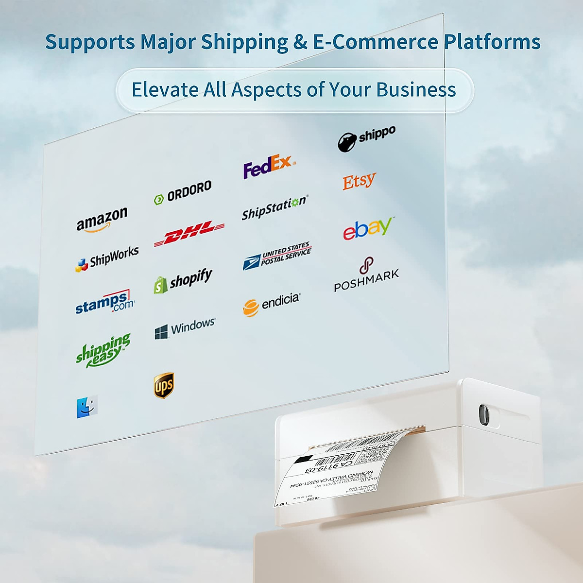 JADENS Bluetooth Thermal Label Printer -Wireless Shipping Label Printer for Small Businesses & Package, USPS, Etsy, Amazon, Compatible with iPhone, Windows, Android, 4x6, Label Maker, White