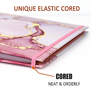 Legal-Size Binders, for 8.5 x 14 Paper, 3 Ring Binder 1 Inch, Landscape Spreadsheet Binder with Elastic Cord, Pink Marble, 2 Pack