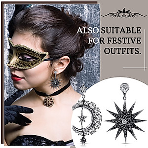 2 Pairs Goth Earrings Moon Drop Earrings Sun Star Earring Rhinestone Punk Earrings Vintage Long Drop Dangle Stud for Women(Black)