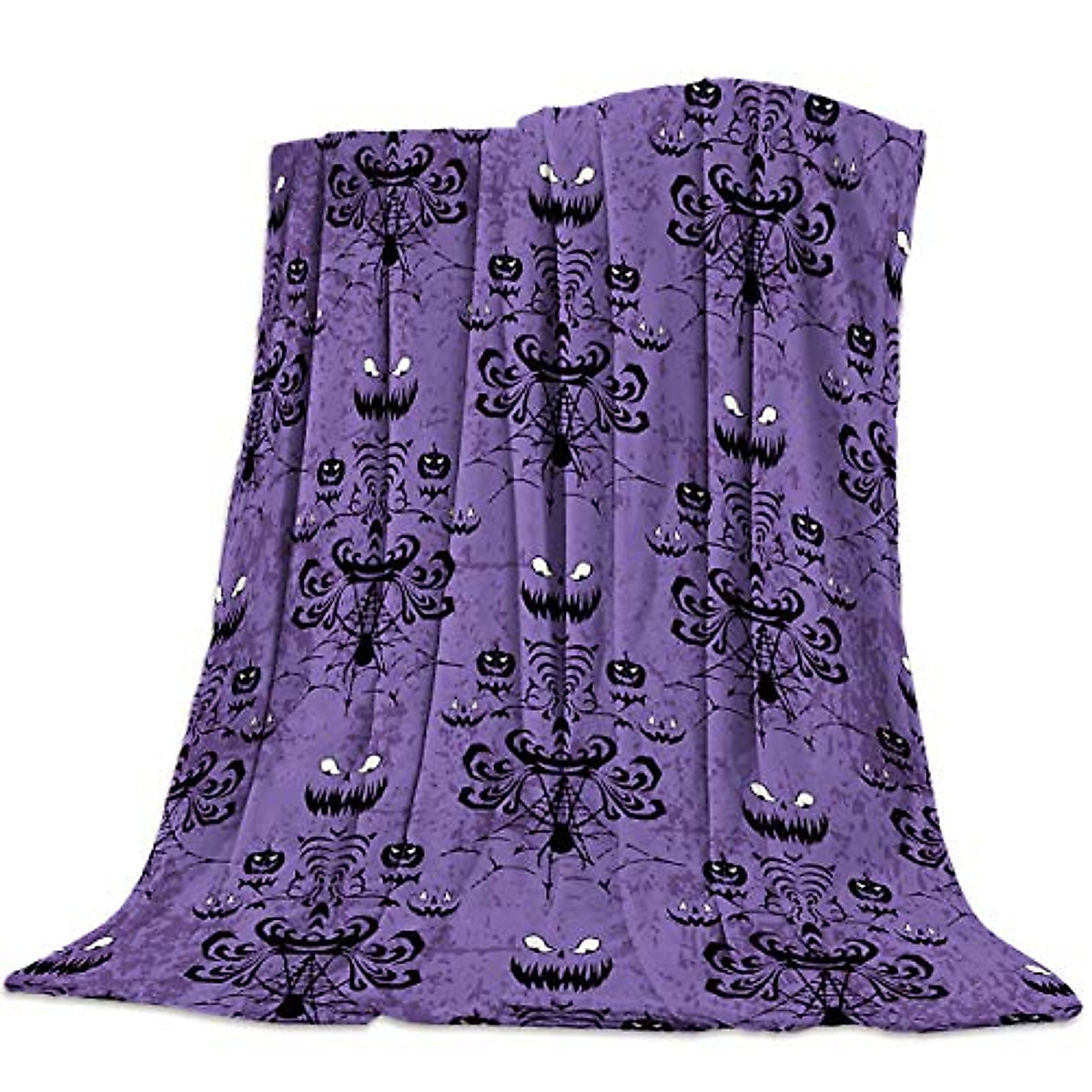 Halloween Haunted Mansion Blankets Purple Super Soft Warm Cozy Flannel Throw Blanket Bed Grinning Ghosts Design Decorative for Sofa Couch Chair Living Bedroom 40 x 50 Inches
