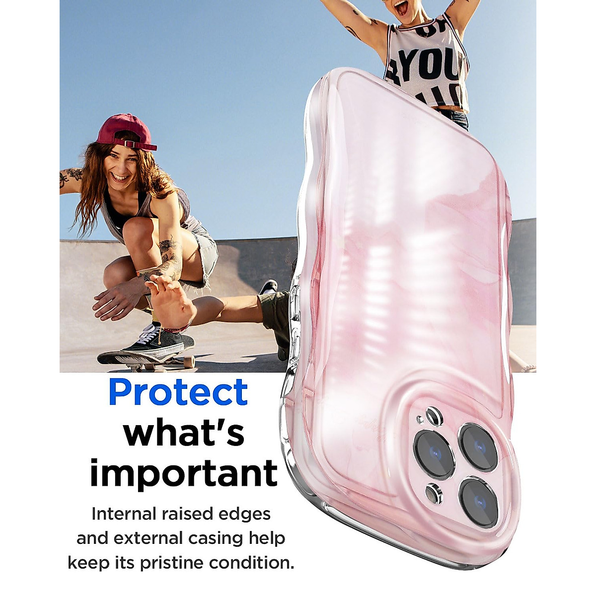 AICase iPhone 14 Pro Max Case Curly Wave Frame Cute Design with Full Camera Lens Protection,Aesthetic Kawaii Slim TPU Bumper Luxury Plated Shockproof Protective Transparent for Women Girls Men_3