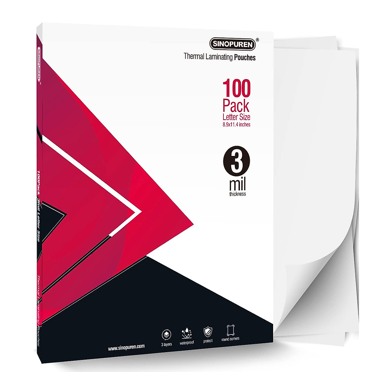 SINOPUREN Thermal Laminating Pouches, 3mil Laminating Sheets, 8.9x11.4 Inches, 100pack, Letter Size, HeatSeal, Clear